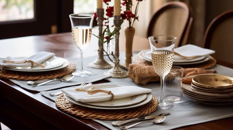 Country Tablescape, Formal Dinner Table Setting, Table Scape with Elegant Tableware and ...