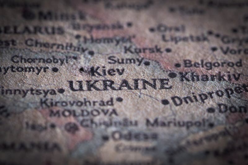 Country Ukraine on Map. Closeup Name Country. Stock Photo - Image of ...