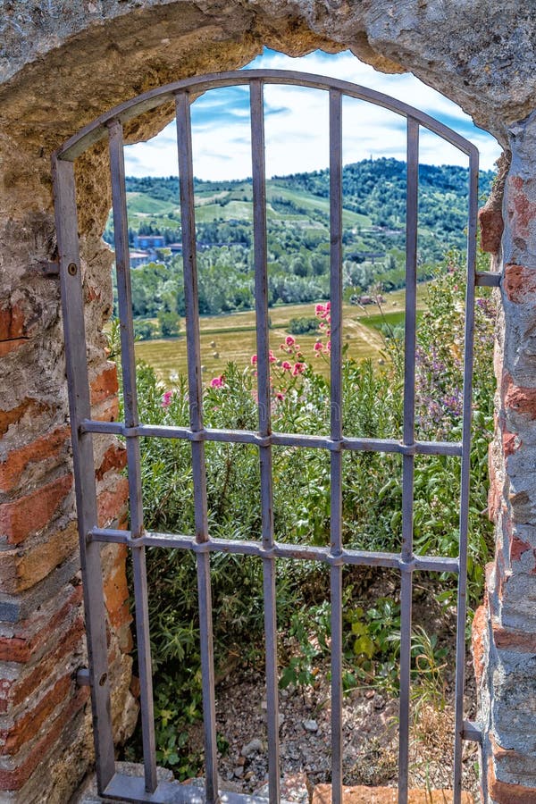 Country Views through Iron Grating Medieval Window Stock Image - Image ...
