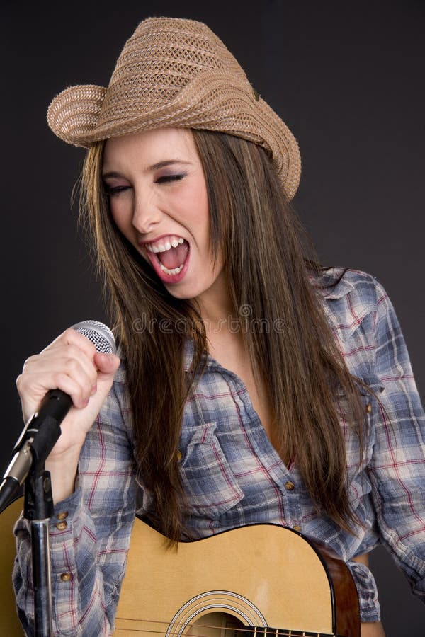 Country Western Singer Playing Guitar Singing Song Stock Photo - Image ...