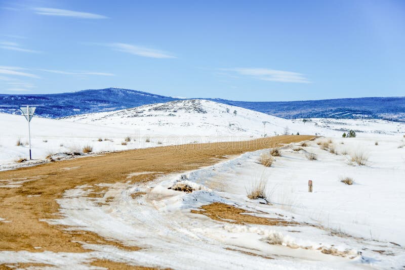 Country Winter Country Road among the Mountains Off-road Track Stock ...
