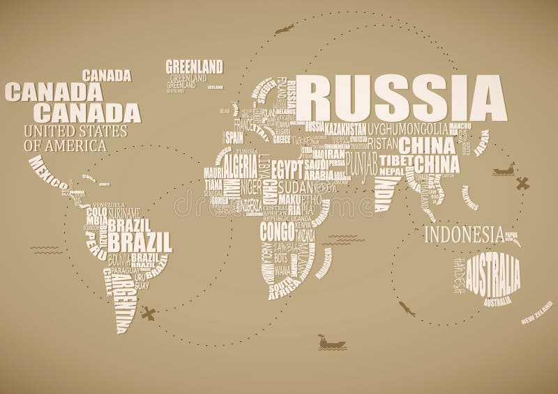 Country Word Cloud in the Shape of a Map. Vector Illustration ...