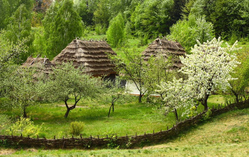 Country Yard in a Flowering Garden Stock Image - Image of ancient ...