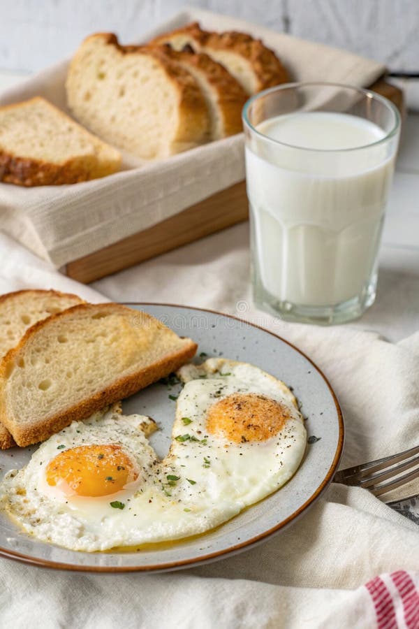 Countryside Breakfast with Eggs Bread and Milk Stock Illustration ...