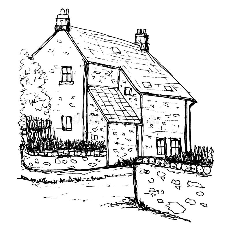Countryside Cottage or House, Simple Vector Sketch Illustration Stock ...