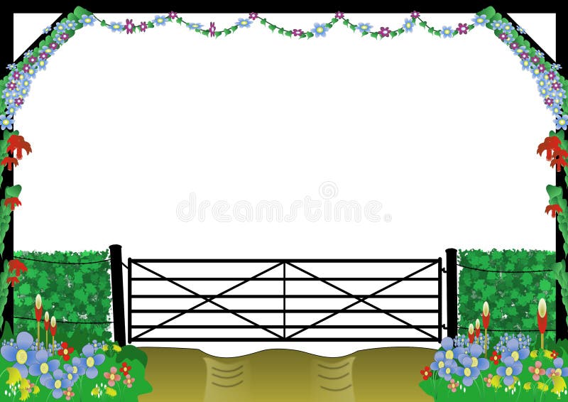 Countryside Farm Gate Border Stock Illustration - Illustration of gate ...