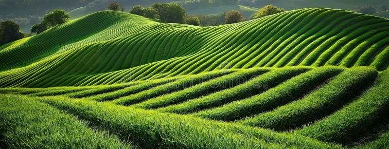 The Countryside Features Undulating Spring Fields and Cultivated Plant ...