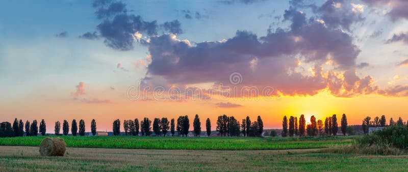 Countryside Field Dusk Panoramic View Stock Photo - Image of view ...