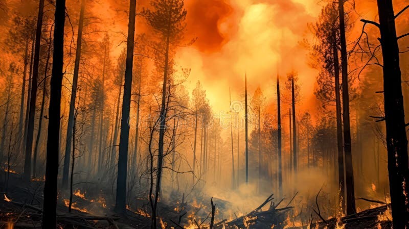 Countryside Forest Engulfed in Smoke from a Fire Under a Cloudy Evening ...