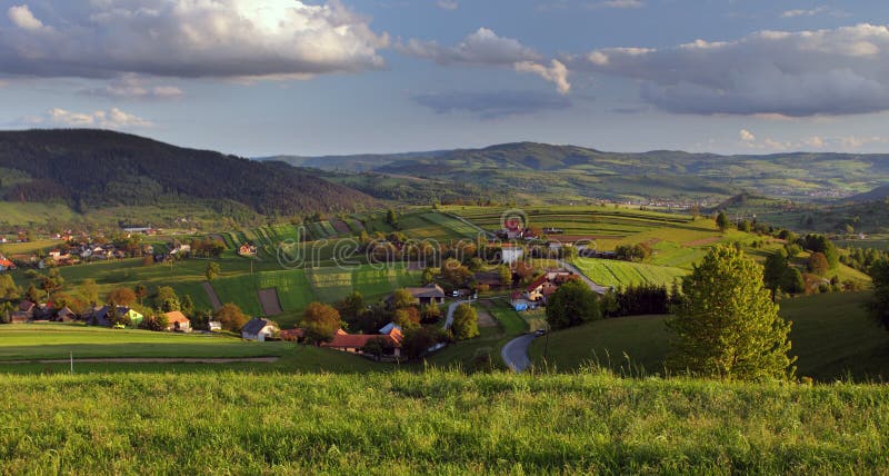 Green Spring Slovakia Mountain Nature Landscape with Sun and Cross ...