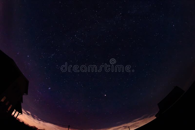 Countryside House in the Starry Night Stock Image - Image of orange ...