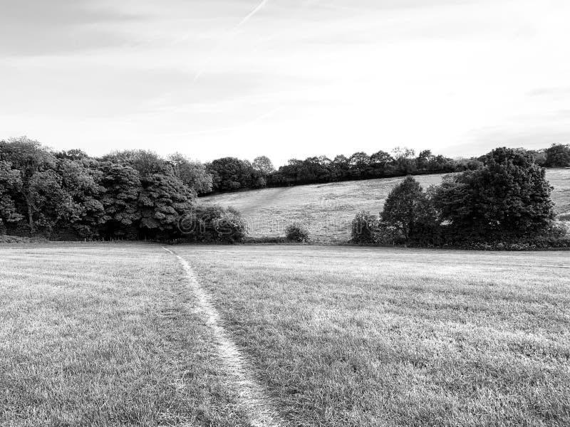 Countryside Landscape in Black and White Stock Photo - Image of fields ...