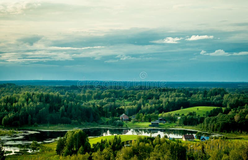 Countryside Landscape of Green Forests Stock Image - Image of farm ...