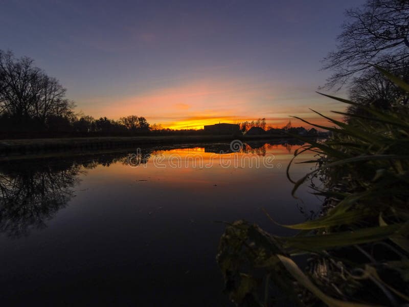 Countryside Landscape, Sunset Over the River Stock Photo - Image of ...