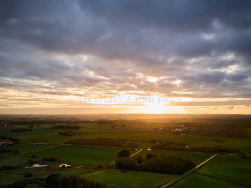 The Countryside with Large Fields and Houses Stock Image - Image of ...