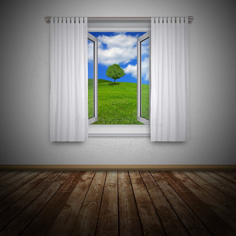 Open Window and Countryside Stock Image - Image of view, background ...