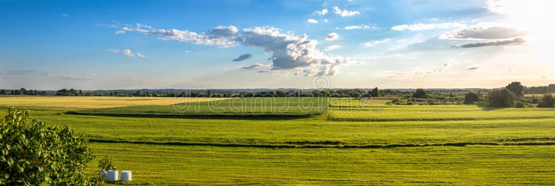 Countryside Panorama of Green Field Stock Photo - Image of meadow ...