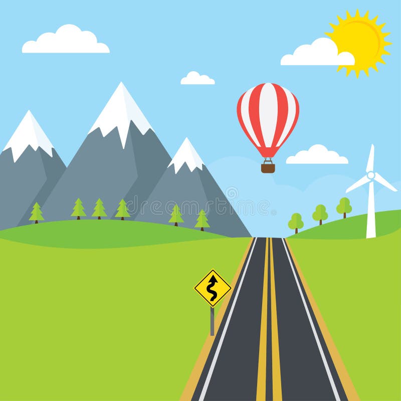 Countryside Road Illustration Stock Vector - Illustration of tree ...