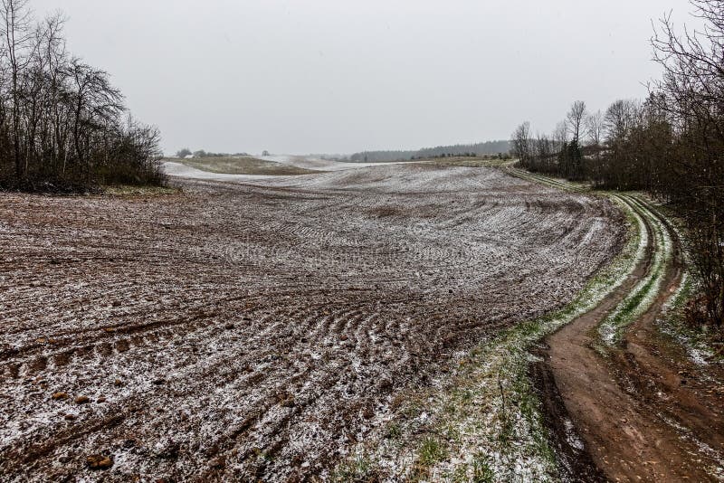 Countryside Road after Light Snow Stock Photo - Image of spring ...