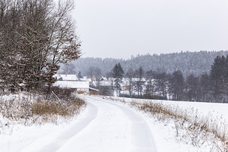 Countryside Road Snow Covered. Czech Countryside Stock Photo - Image of ...
