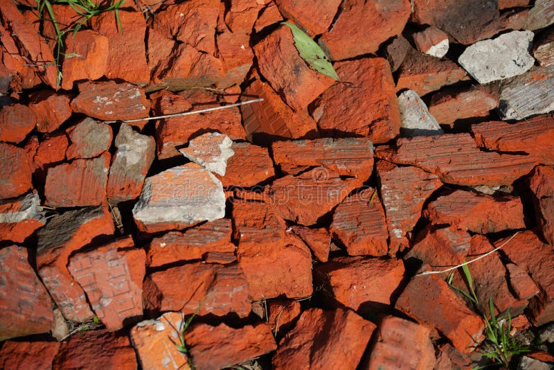 Countryside Road Surface Made of Broken Red Bricks. Stock Photo - Image ...