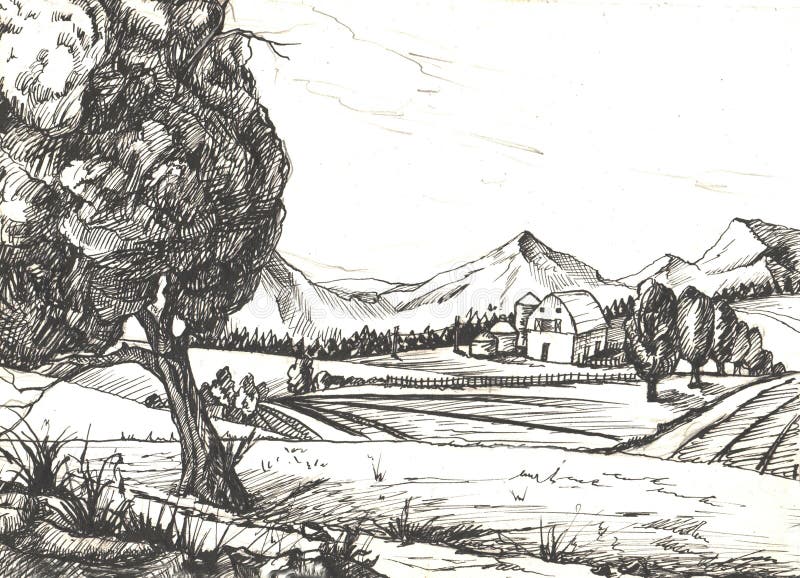 Countryside Sketch. Illustration Stock Illustration - Illustration of ...
