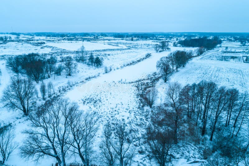 Countryside in the Snowy Winter Stock Photo - Image of natural, cold ...