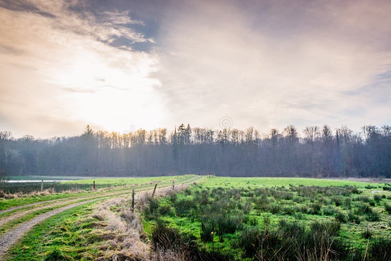 Countryside Sunset with a Nature Trail Stock Photo - Image of pathway ...