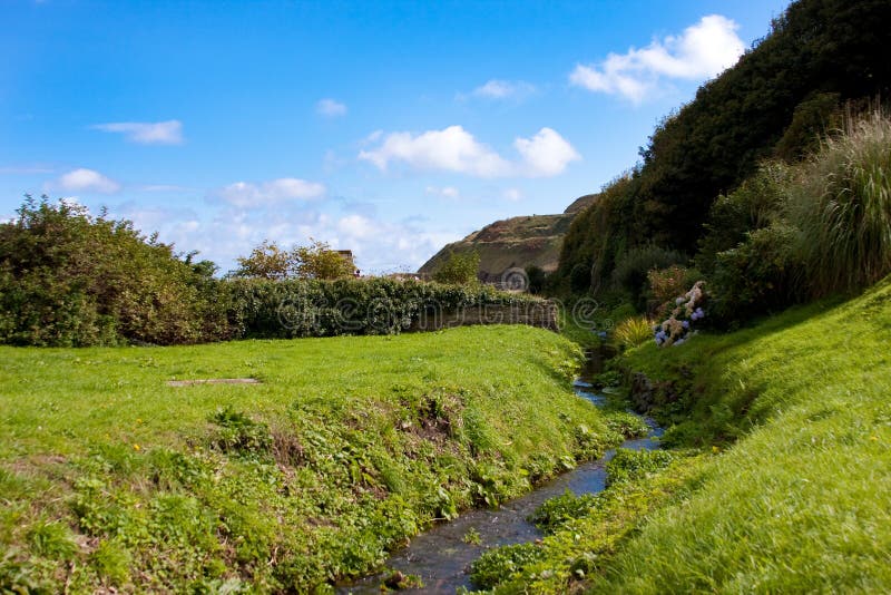 Countryside Valley Landscape with Stream Stock Photo - Image of natural ...