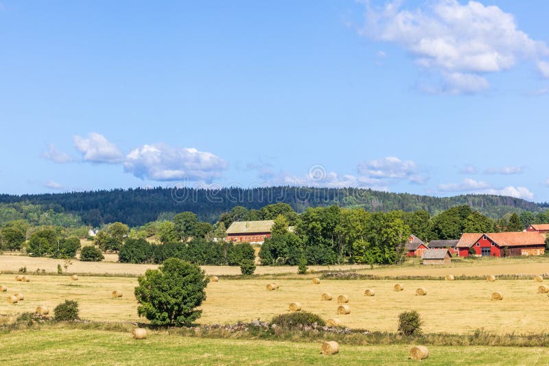 Countryside View with Bales on the Fields Stock Image - Image of farm ...