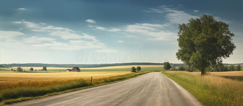 Countryside with a Wide Field of Cereals AI Generated Image Stock ...
