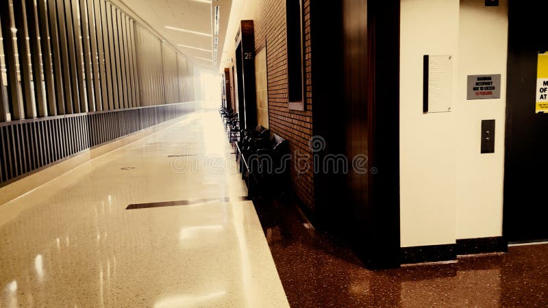 County Courthouse Interior Hallway and Seating Benches Looking Down ...
