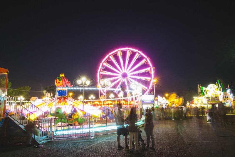 County Fair at Night with Ferris Wheel Editorial Photo - Image of neon ...