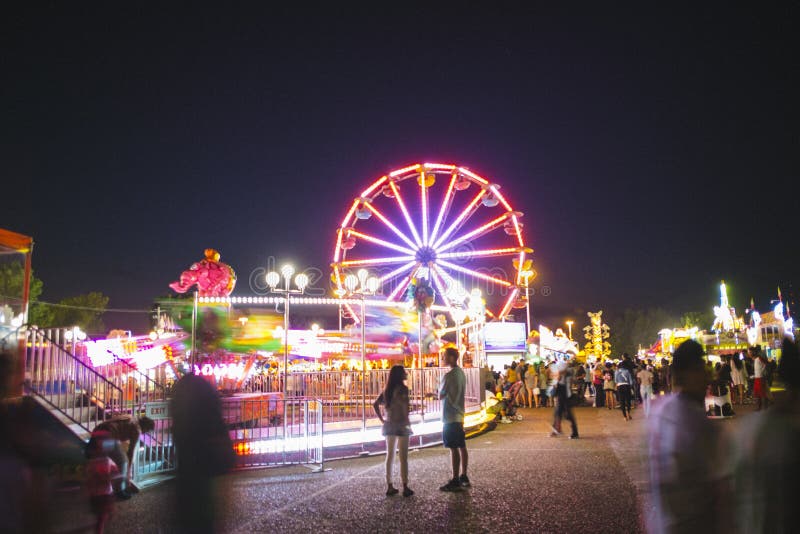 County Fair at Night with Ferris Wheel Editorial Stock Image - Image of ...