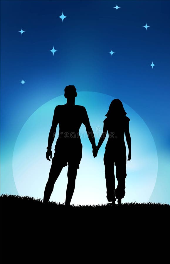 Silhouette of Couple at Night Vector Illustration Stock Vector ...