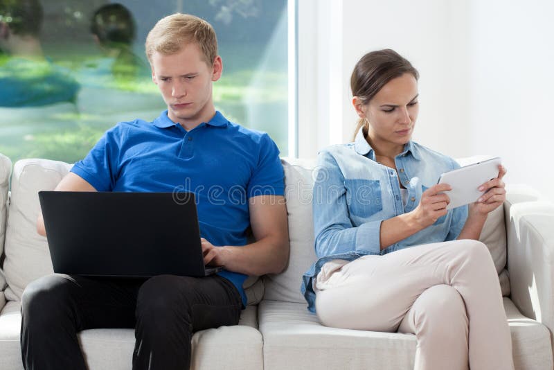 Couple Addicted To Internet at Home Stock Image - Image of home ...