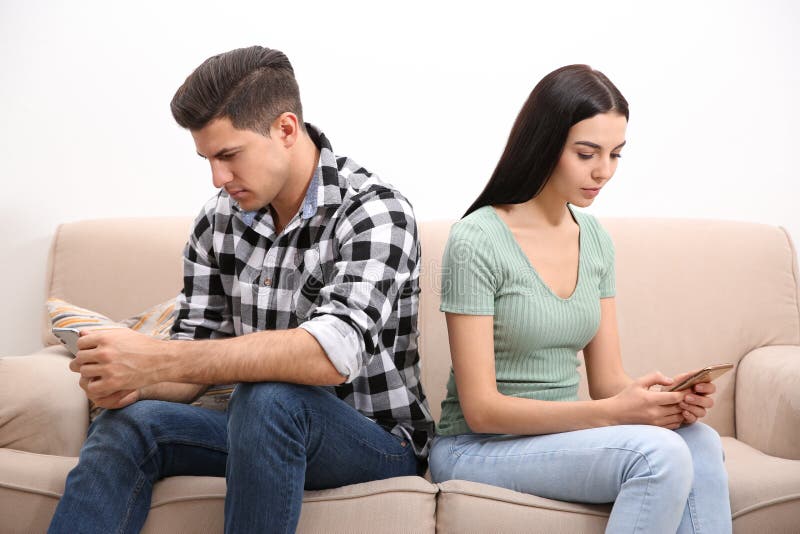 Couple Addicted To Smartphones Ignoring Each Other. Relationship ...