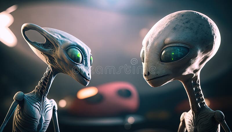 A Couple of Alien Like Creatures Standing Next To Each Other ...