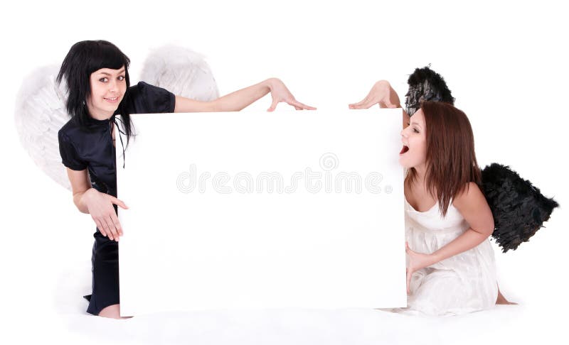Couple of Angel with Banner. Stock Image - Image of dress, copy: 16371229