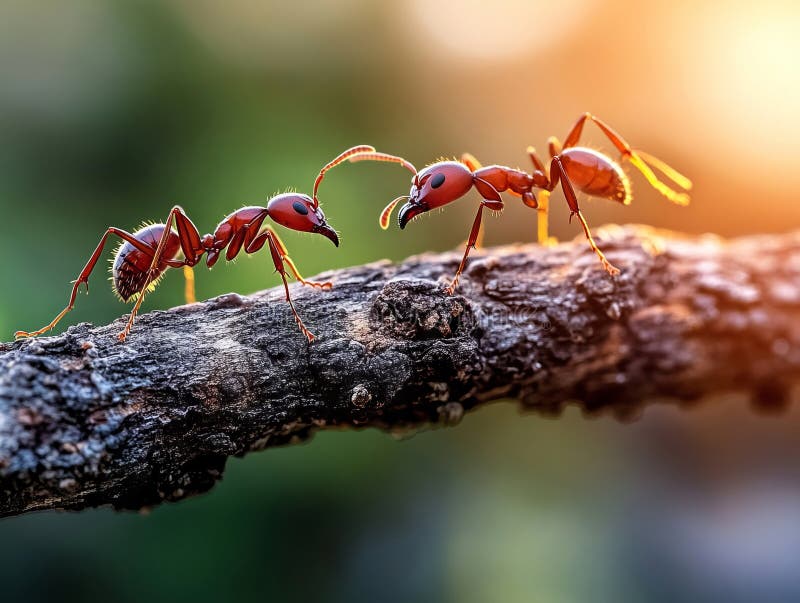 A Couple of Ants that are Standing on a Branch Stock Image - Image of ...