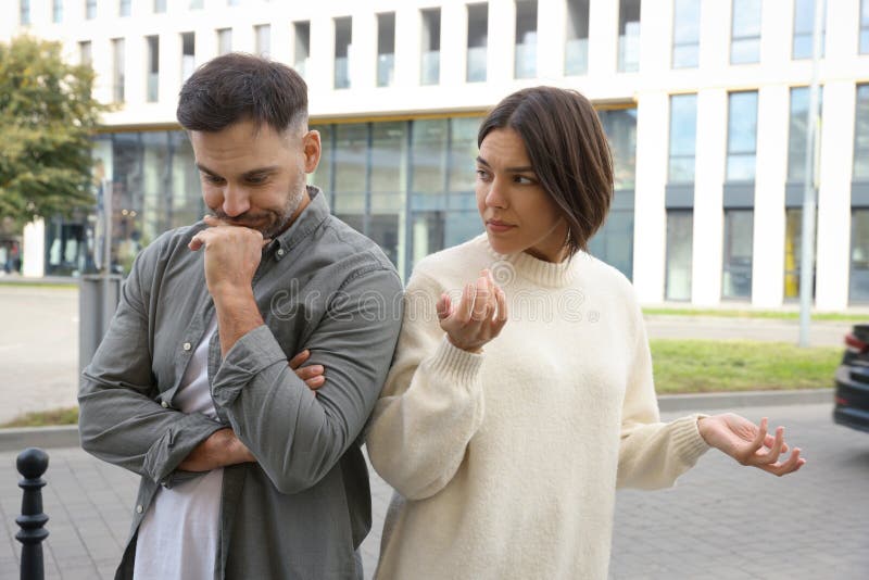 Couple Arguing on City Street. Relationship Problems Stock Image ...