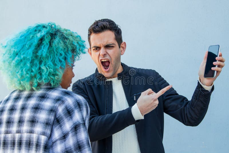 Couple Arguing on the Mobile Stock Photo - Image of girl, couple: 218557548