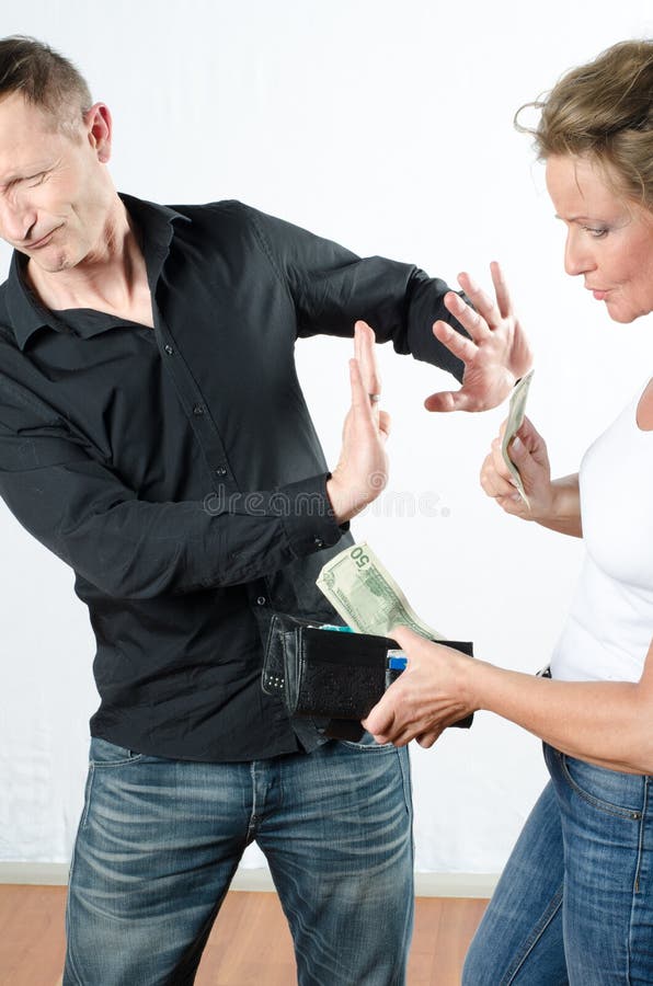 Couple Arguing about Money in Wallet and Pocket Stock Photo - Image of ...