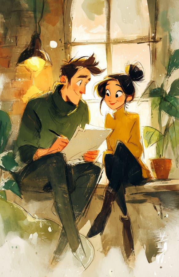 Couple of Artists Working on Creative Project Together at Home Stock Photo - Image of ...