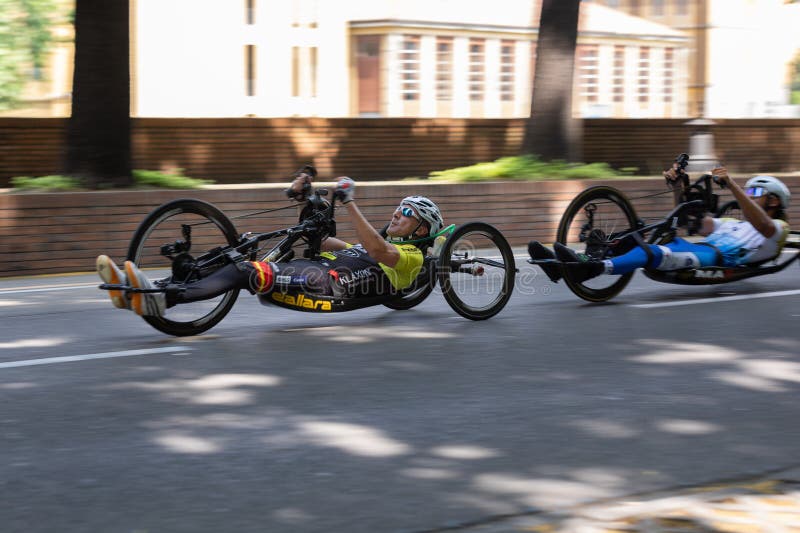 Couple of Athletes Training with Their Special Bikes on a City Track ...