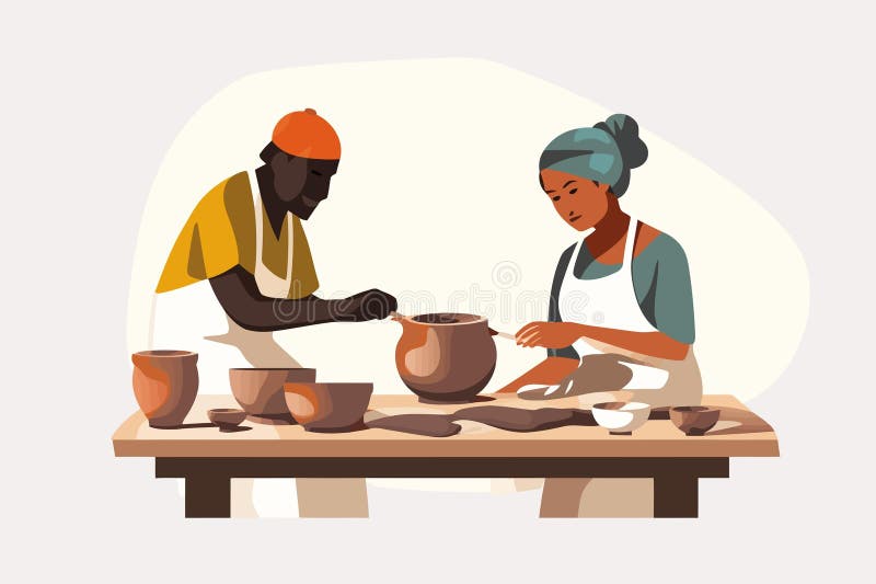 Couple Attending a Pottery Class in a Local Workshop Isolated Vector ...