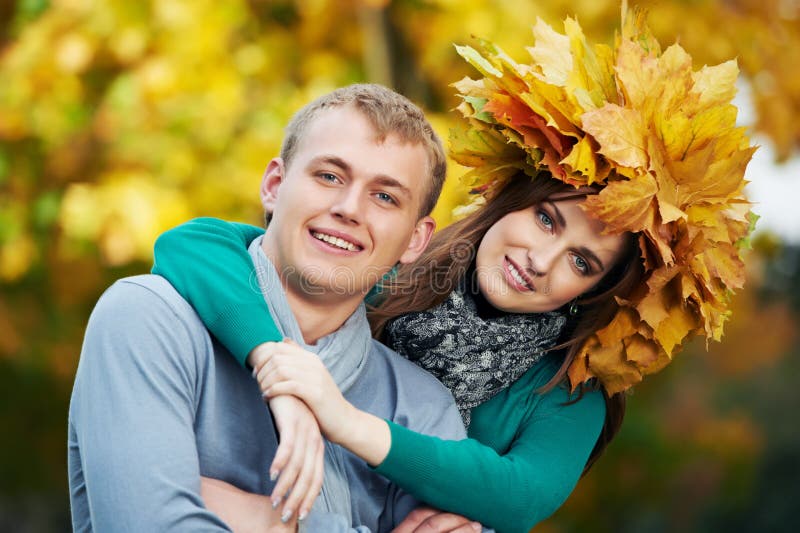 Couple at autumn outdoors stock photo. Image of boyfriend - 21522180