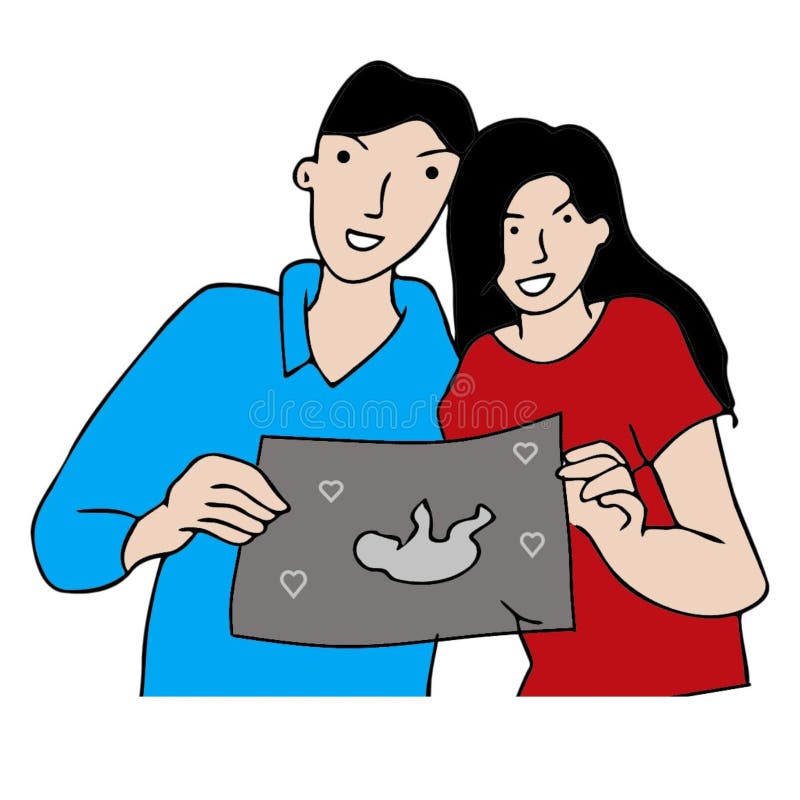 Couple with baby scan - 1 stock illustration. Illustration of family ...