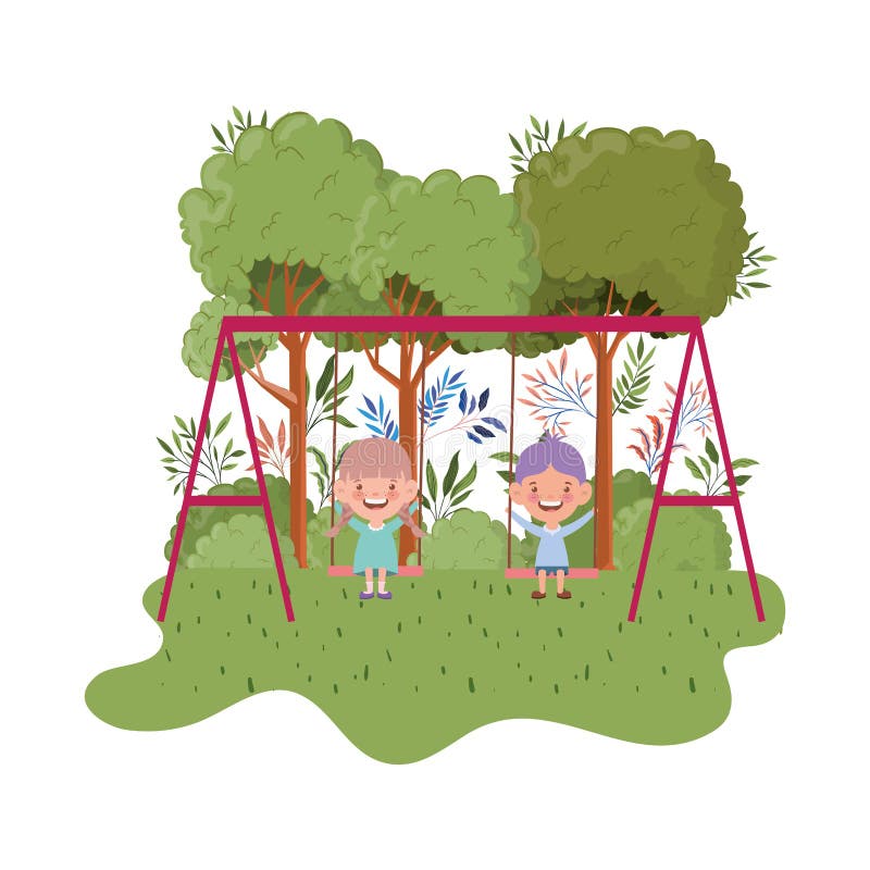Couple Baby in Swing Smiling in Landscape Stock Vector - Illustration ...