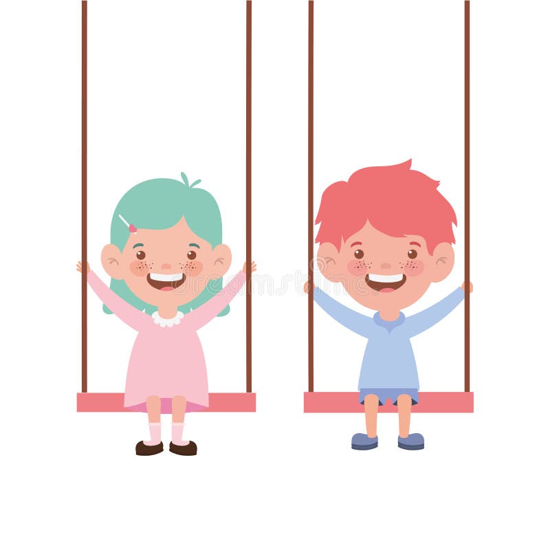 Couple Baby in Swing Smiling on White Background Stock Vector ...